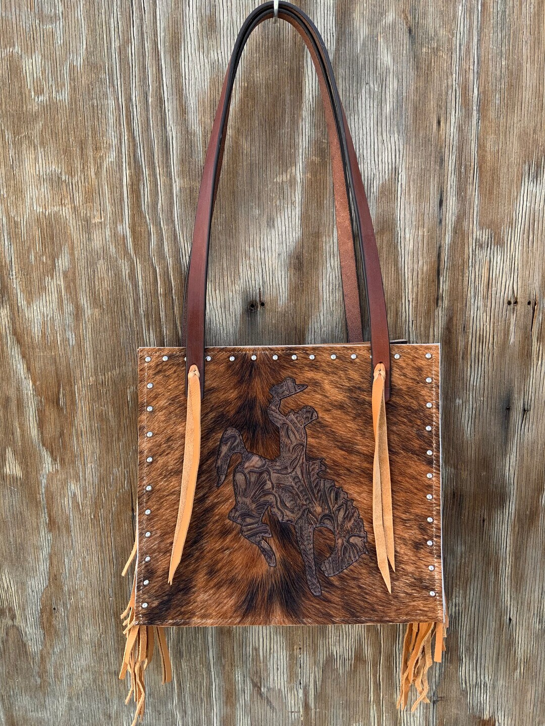 B8 Ready to Ship! Western Leather & Cowhide Handbag Rodeo Purse Tooled ...