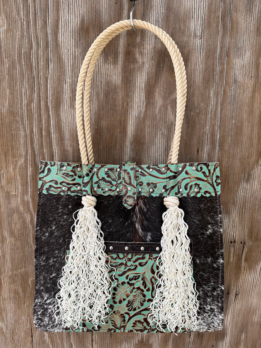 R1 Ready to Ship! Calf Rope Tote Western Leather Fringe Handbag Rodeo ...