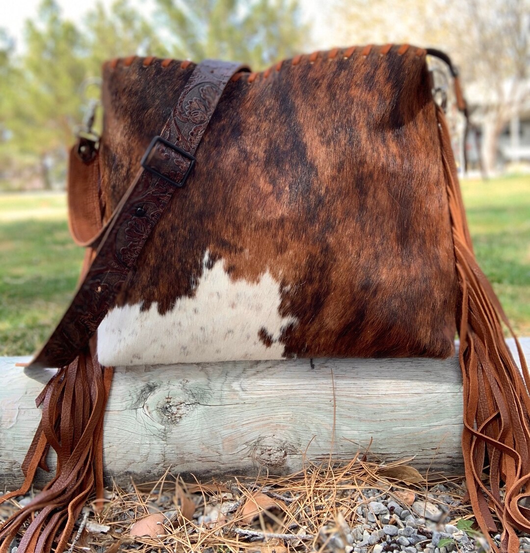 K3 Ready to Ship Western Cowhide Fringe Handbag Rodeo Purse Leather ...