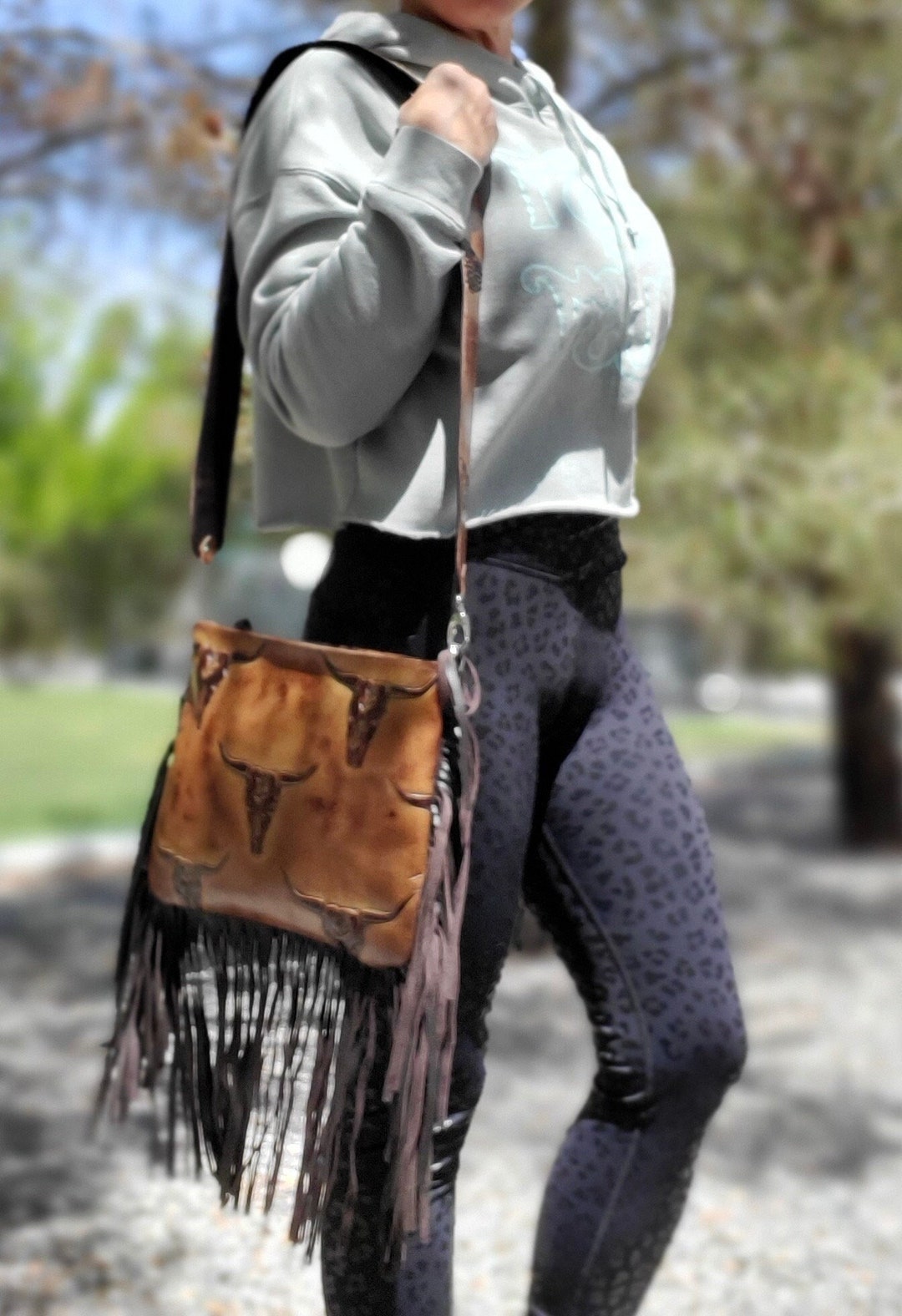LX1 Ready to Ship! Texas Longhorn Steer Western Leather Fringe Handbag ...