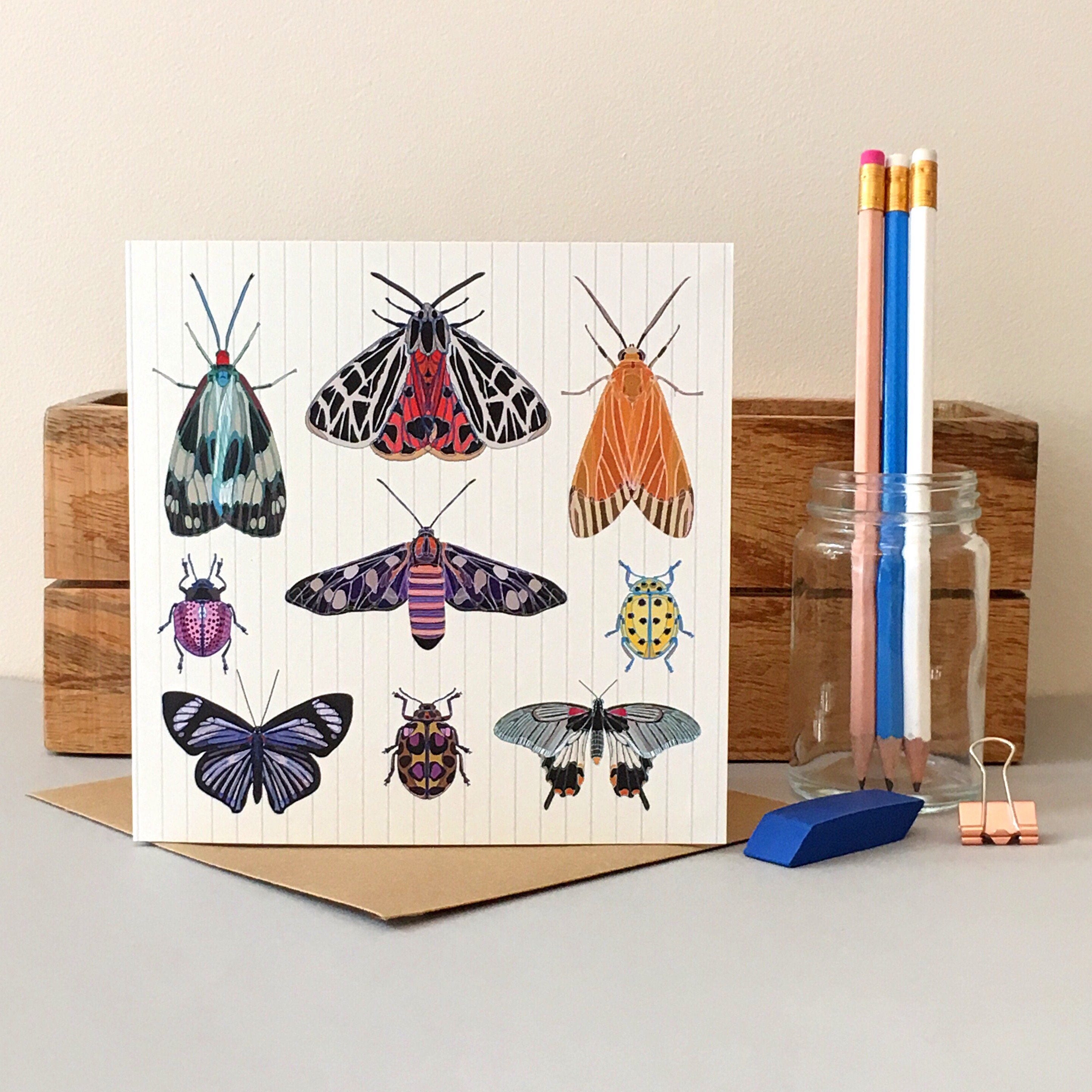 Butterfly & Moth Card - Insect Card - Bug Card - Blank Card - Birthday ...