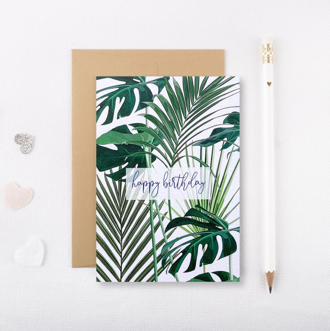 Tropical Leaves Birthday Card Tropical Card Birthday Card Tropical ...