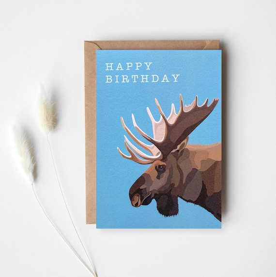 Moose Birthday Card Moose Card Birthday Card Animal Card - Etsy