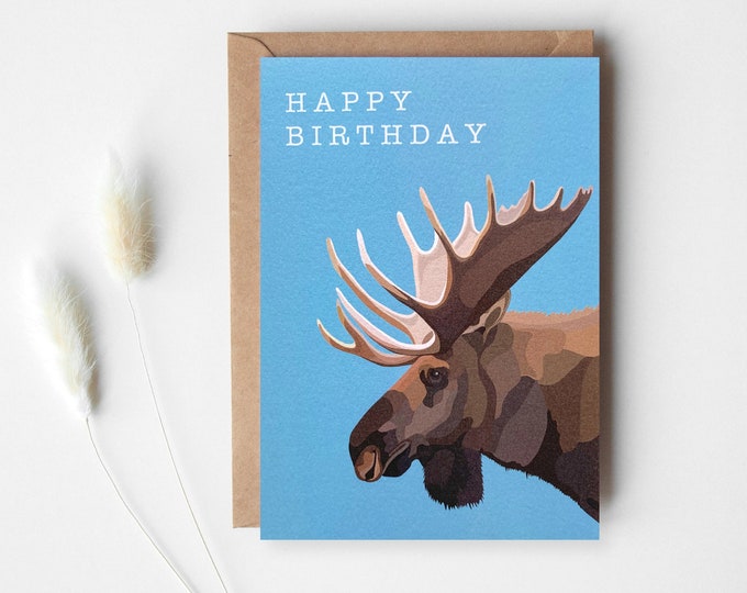 Moose Birthday Card With Party Hat, Happy Birthday, Moose Gift ...
