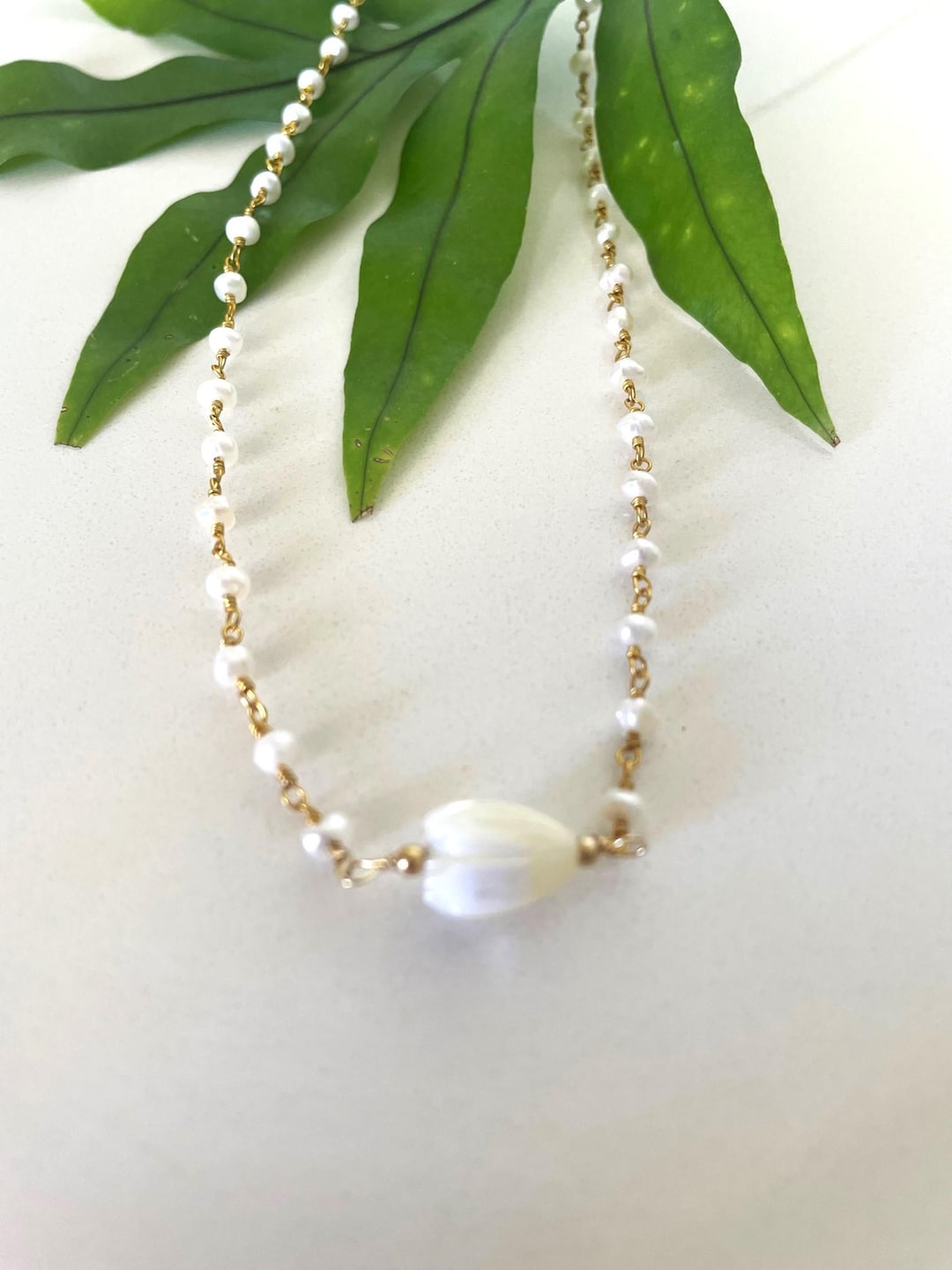 Mother of Pearl Pikake Flower Necklace – Hawaiian Jasmine, Beaded Chain ...