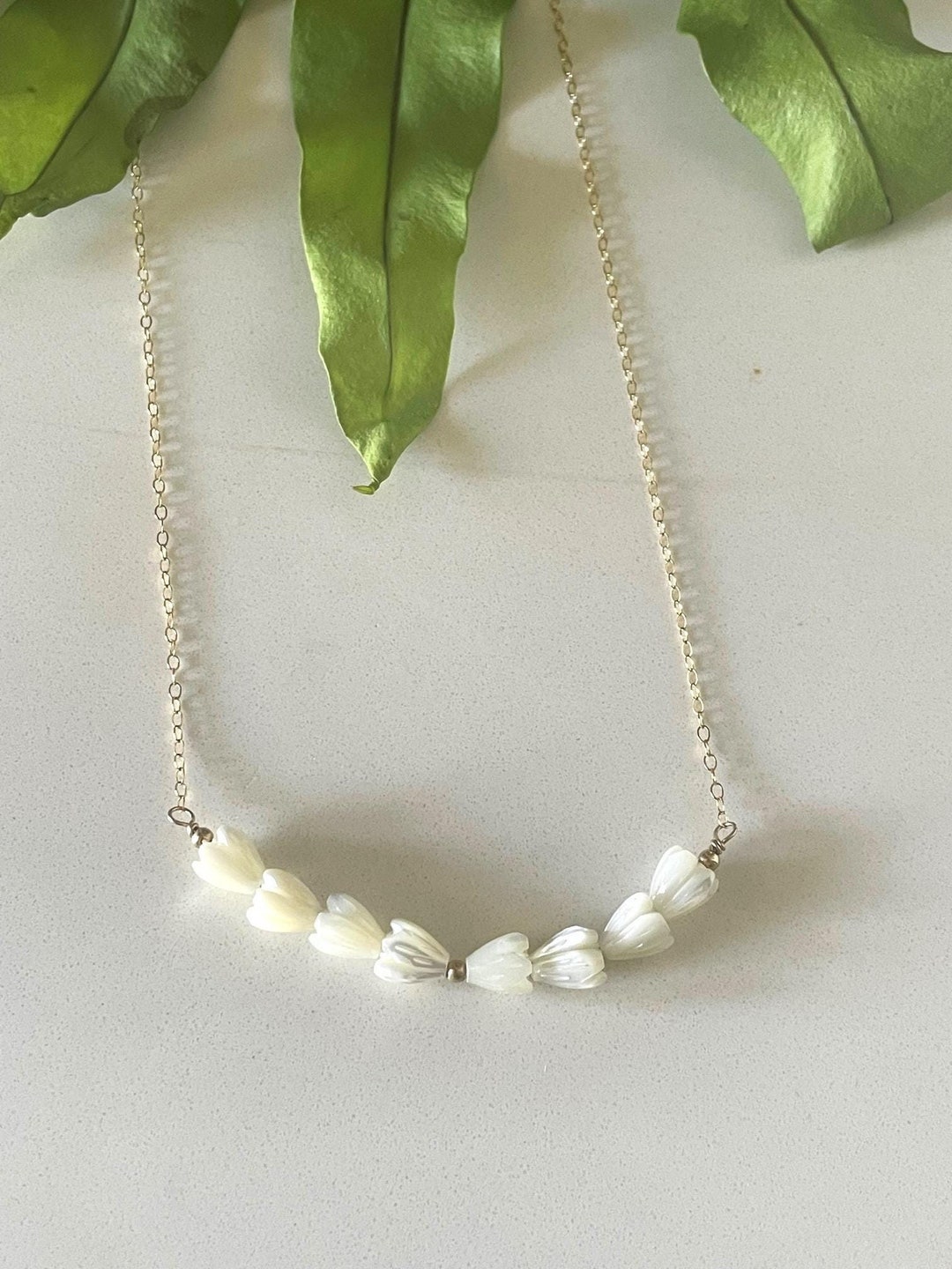 Pikake Necklace- Genuine Carved Mother of Pearl Necklace - Jasmine ...