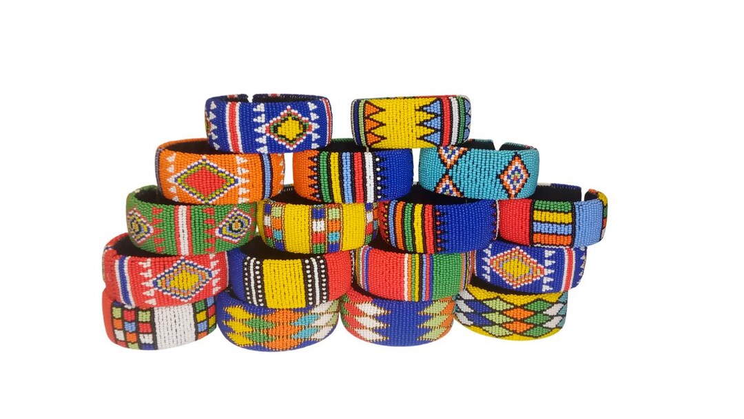 African Beaded Cuff Bracelet: Handmade Zulu Tribal Bangle - Etsy