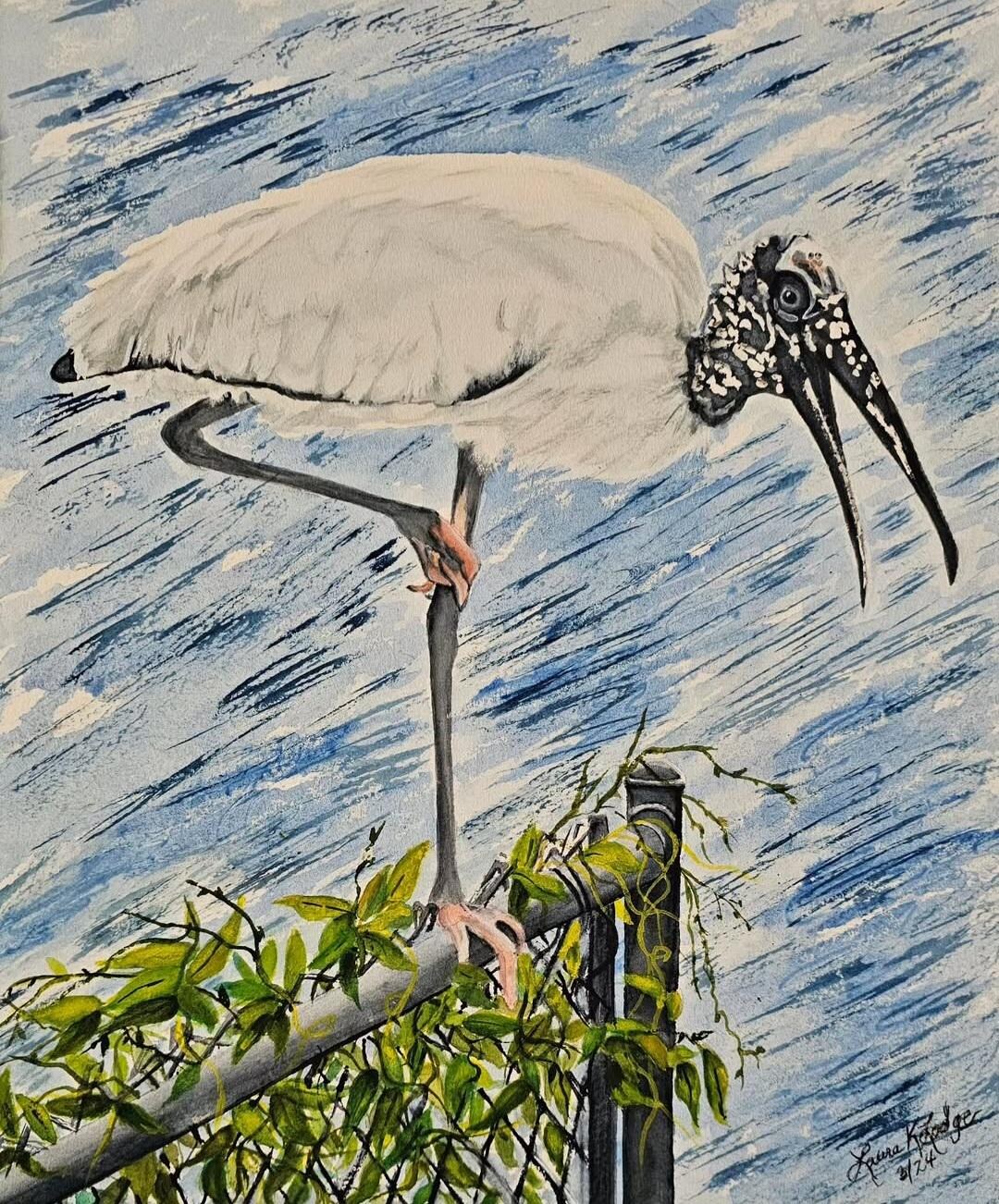 Original Watercolor of a Wood Stork, "balancing Act" - Etsy
