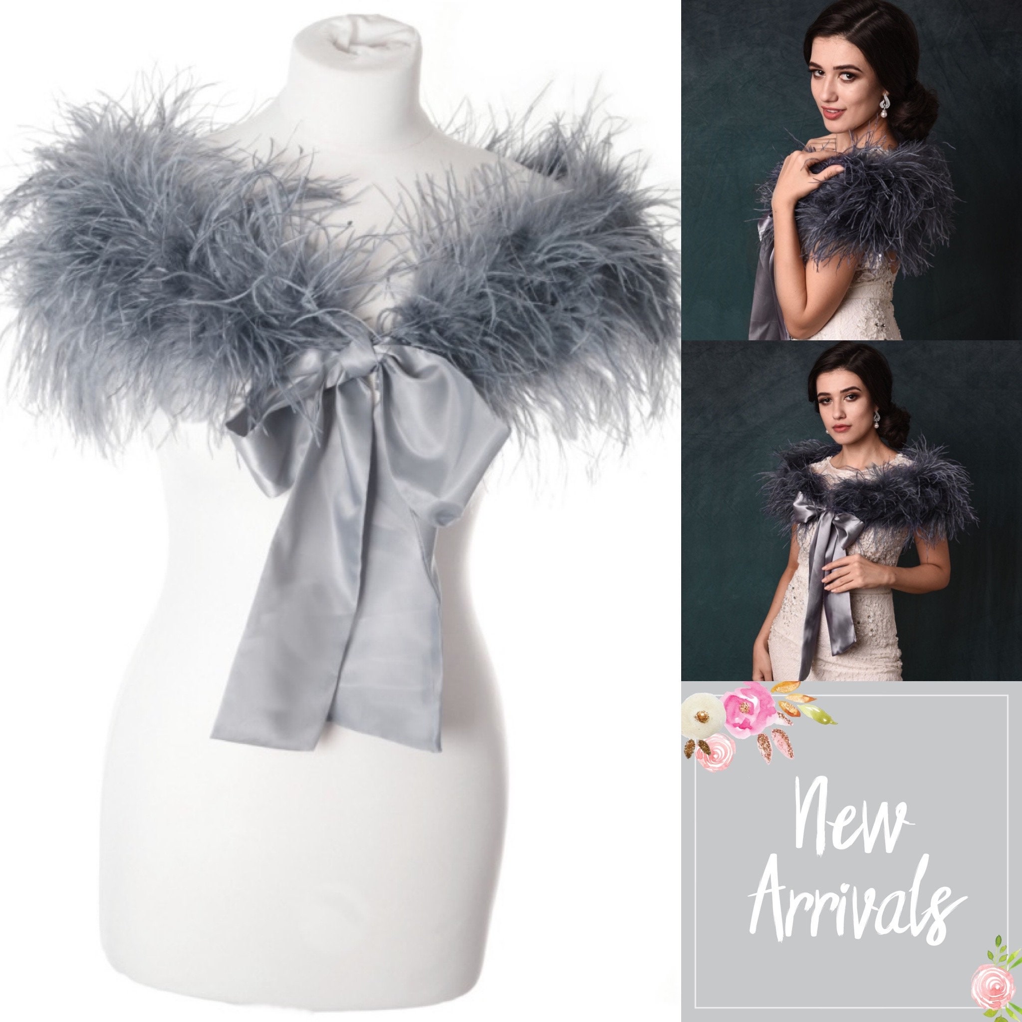 Grey Ostrich Feather Stole Vintage Stole Bridal - Etsy