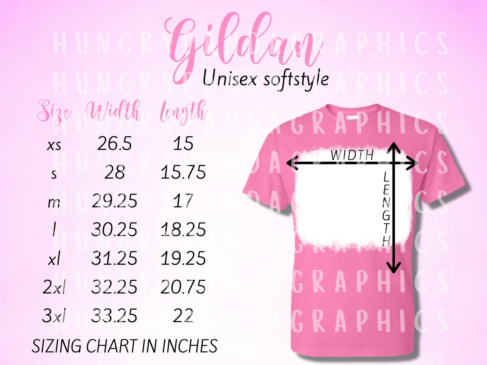 Gildan Unisex Softstyle Size Chart L Gildan Size Chart L Etsy