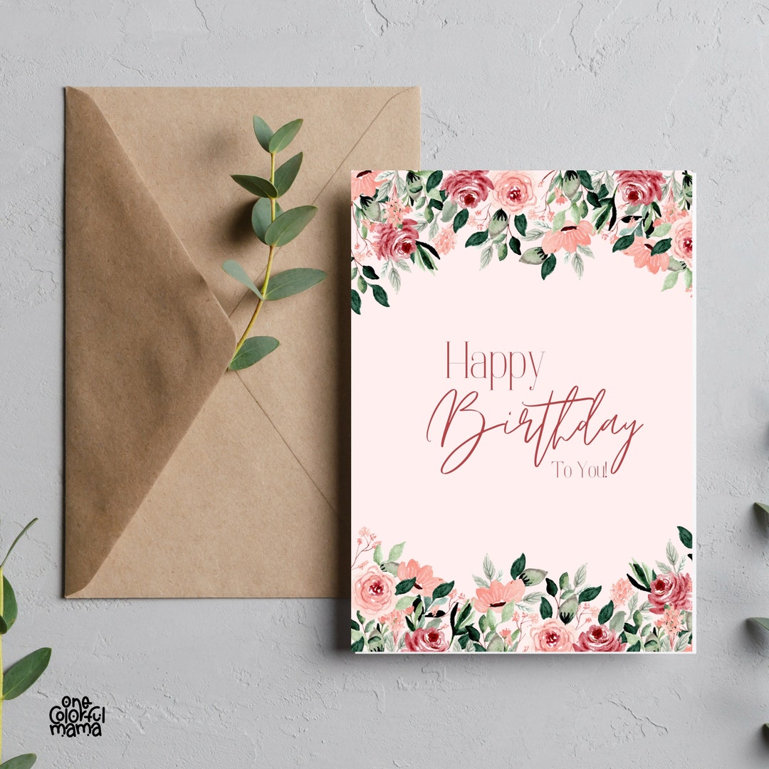 Printable Birthday Card | Elegant Floral Card | Digital Download - Etsy