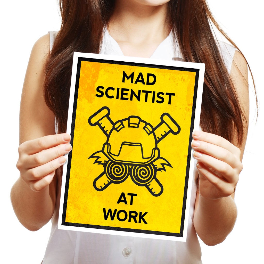 Mad Scientist at Work Print Do Not Disturb Sign Science Wall Decor ...