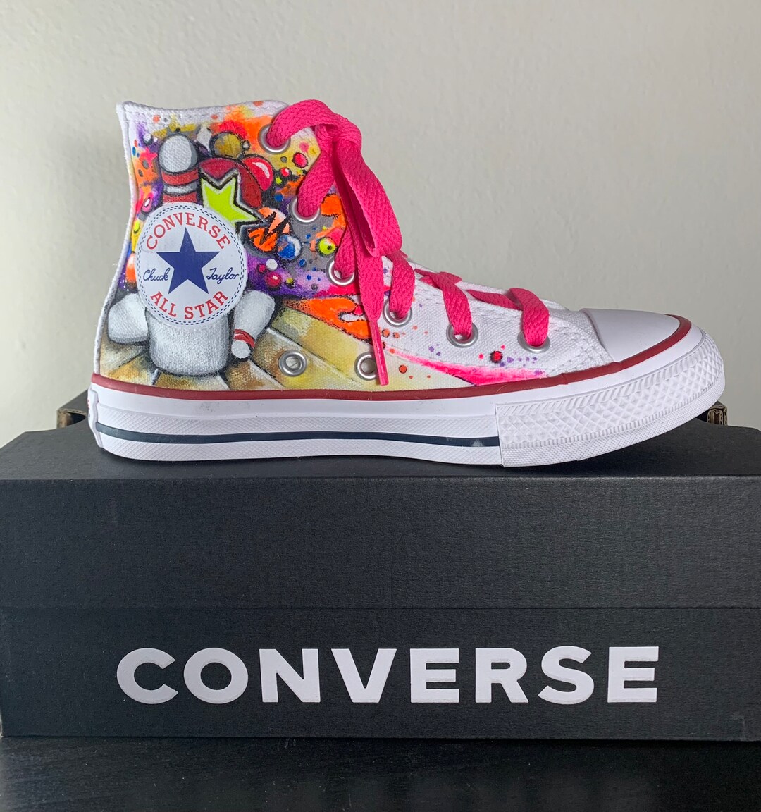 Hand Painted High Top Converse for Little Girl- Bowling / Neon Theme by ...