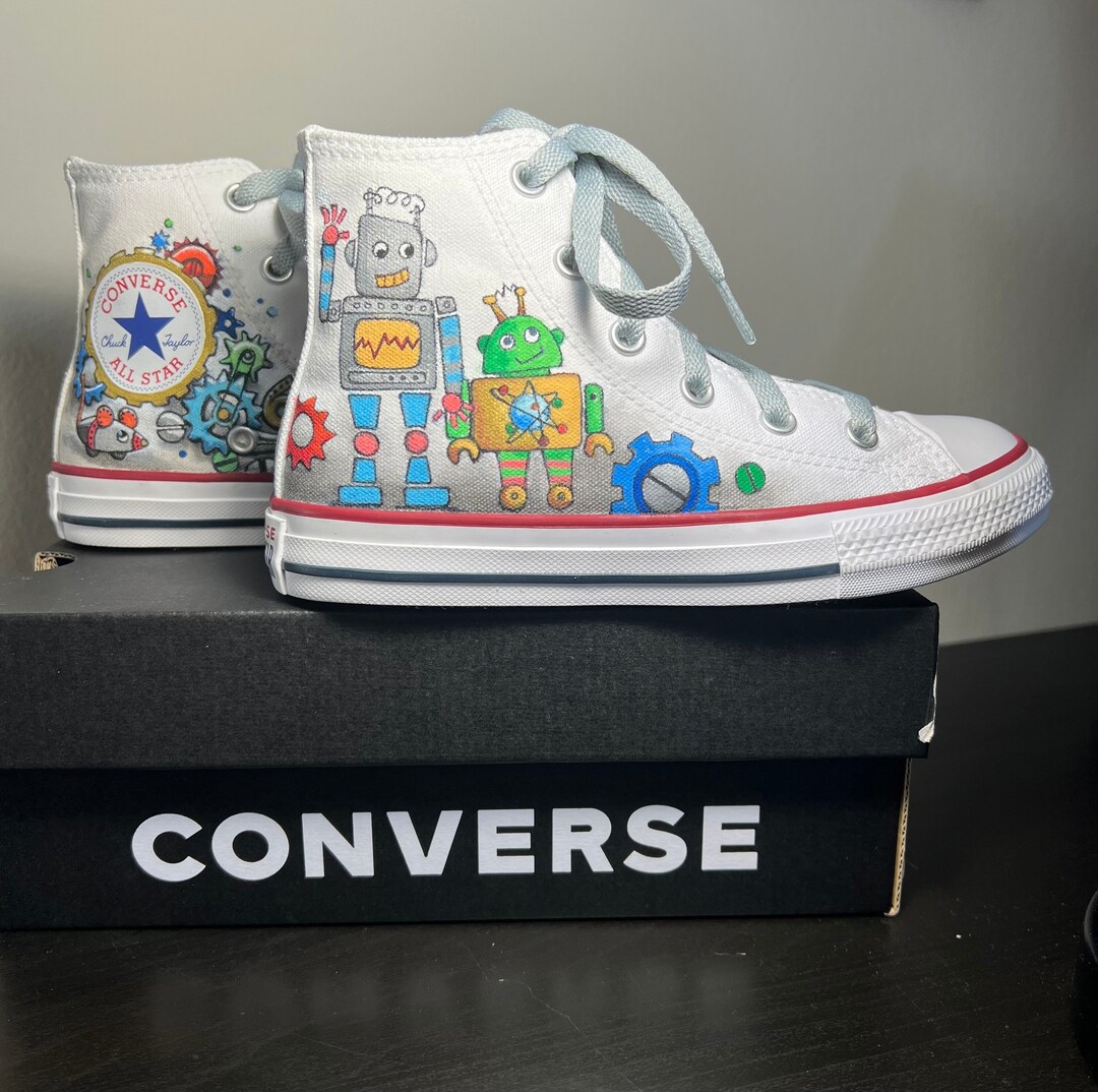 Hand Painted High Top Converse for Little Kids - Robot Theme by Deborah ...