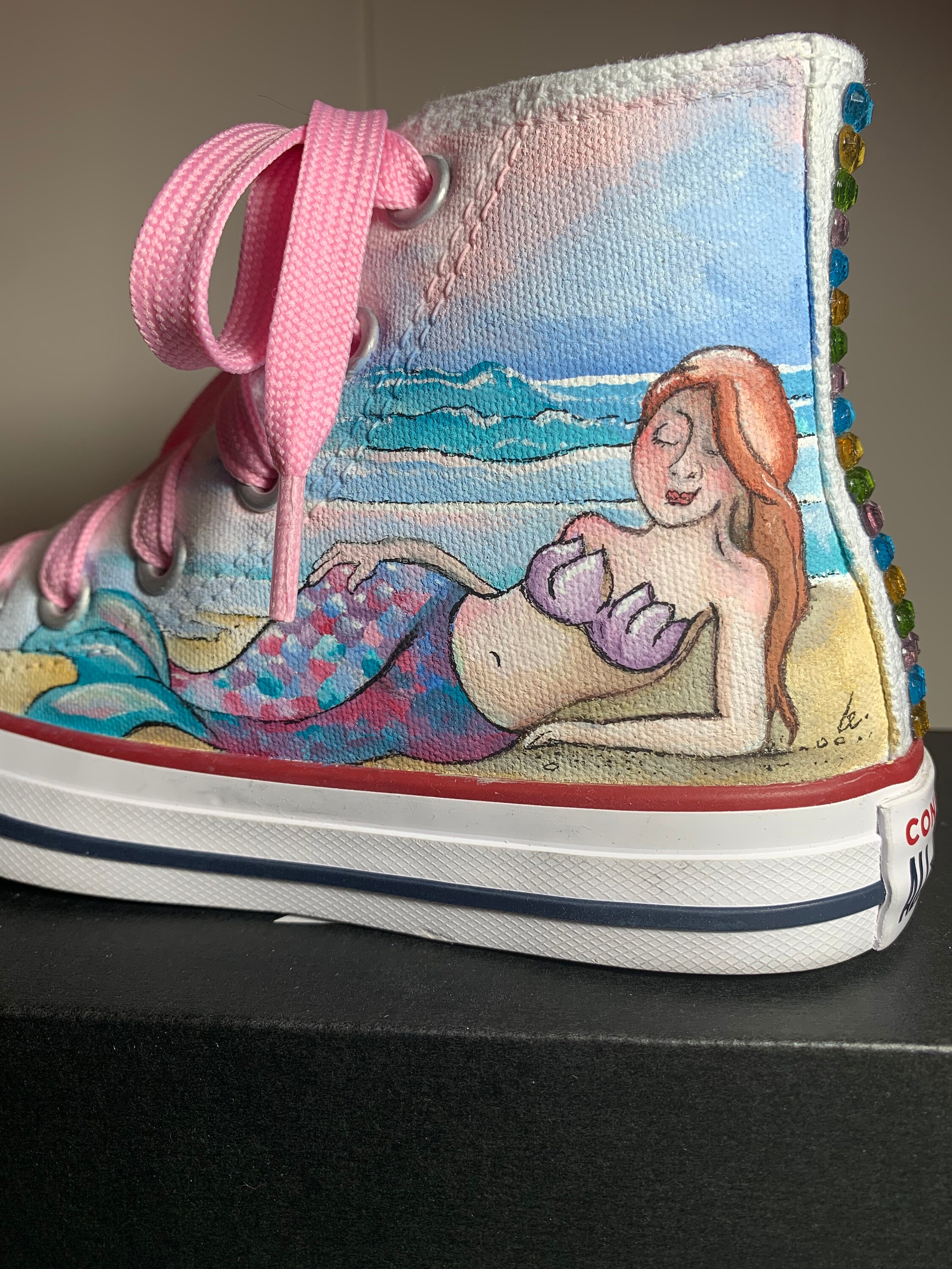 Hand Painted High Top Converse for Little Girl - Mermaid Theme by ...
