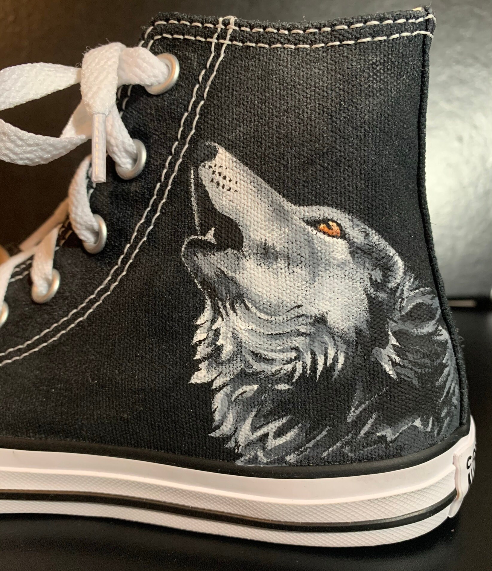 Hand Painted High Top Converse for Little Kids - Wolf Theme by Deborah ...