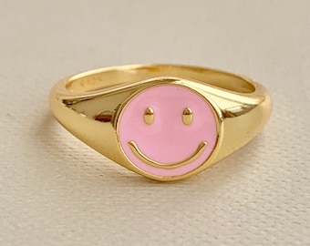 Smiley Face Signet Ring - Etsy