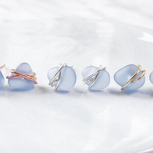 Blue Sea Glass Stud Earrings,handmade,sea Glass Earrings,beach Jewelry ...