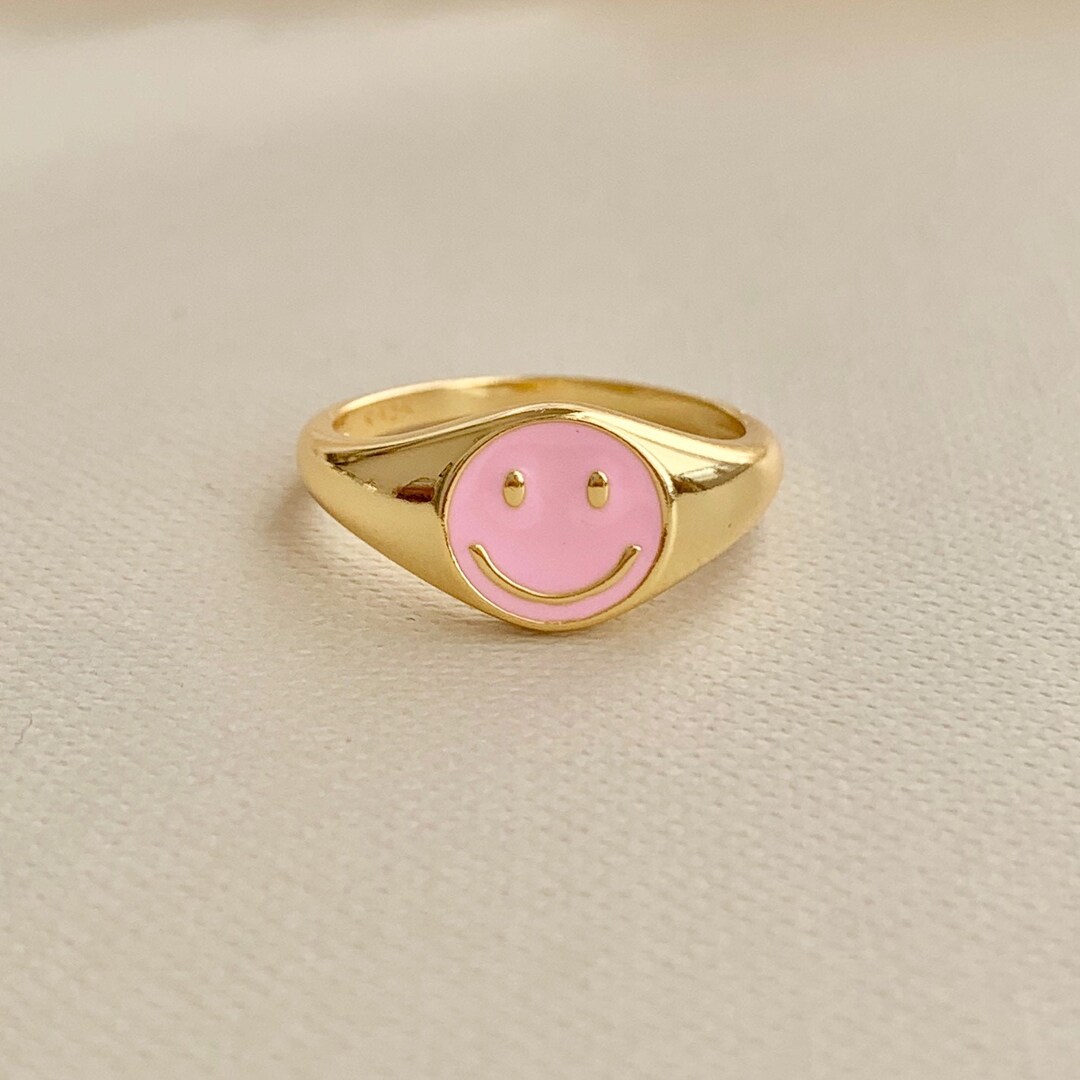 Smiley Face Signet Ring,Gold Vermeil,925 sterling silver,Enamel smile ...