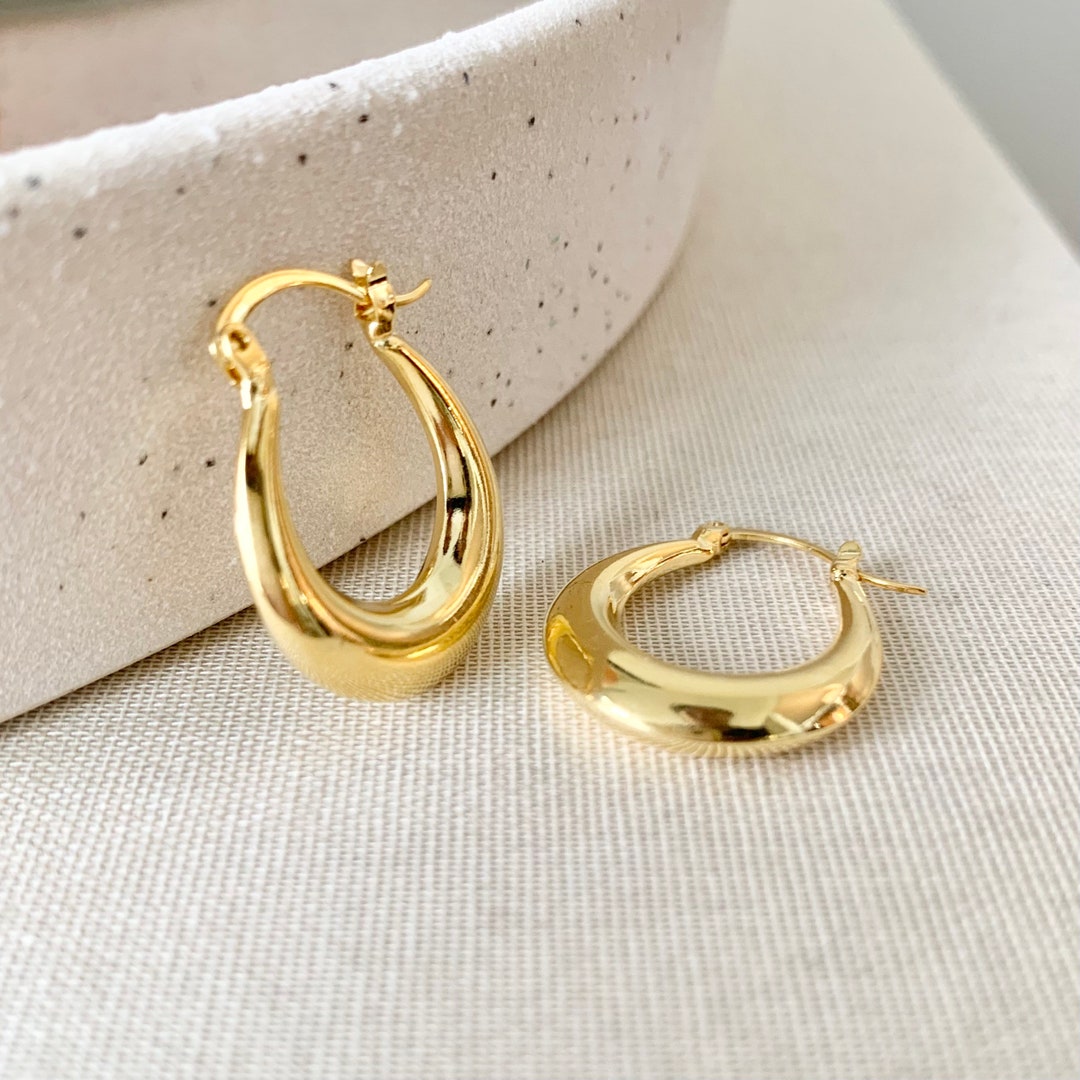 Small Bold Chunky Gold Hoop Earringscrescent Moon18k Goldlightweight 3721