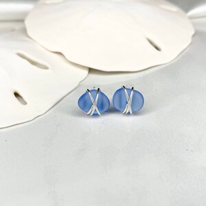 Blue Sea Glass Stud Earrings,handmade,sea Glass Earrings,beach Jewelry ...