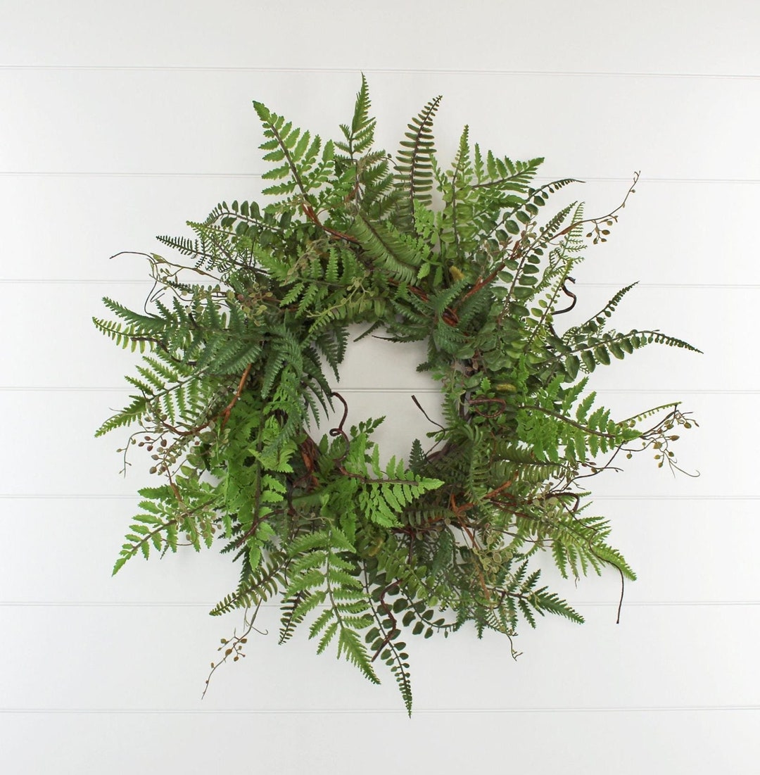 Rustic Farmhouse Fern Wreath With Branches, Year Round Indoor & Outdoor ...