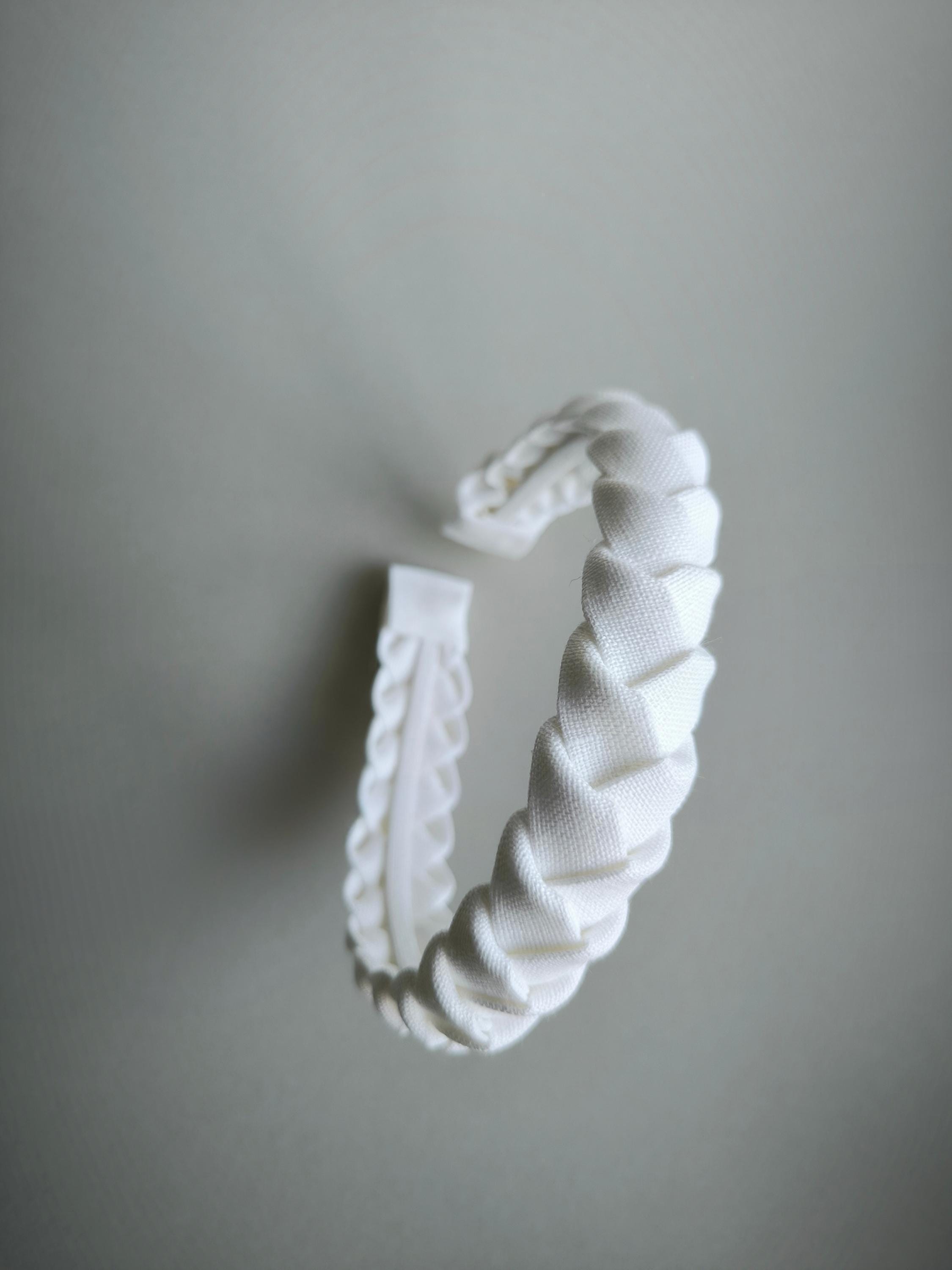 White Linen Handmade Braid Narrow Headband, Hair Accessory, Wedding ...