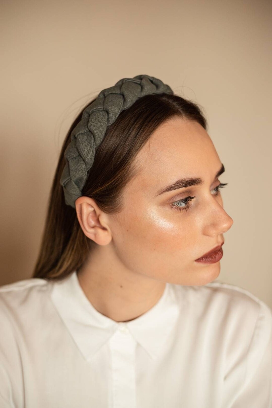 Wide Handmade Linen Braided Dark Grey Headband Diadem Hairband - Etsy
