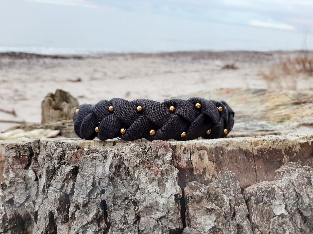 A Black Linen Handmade Headband / Hairband/ Headhoop With Hematite - Etsy