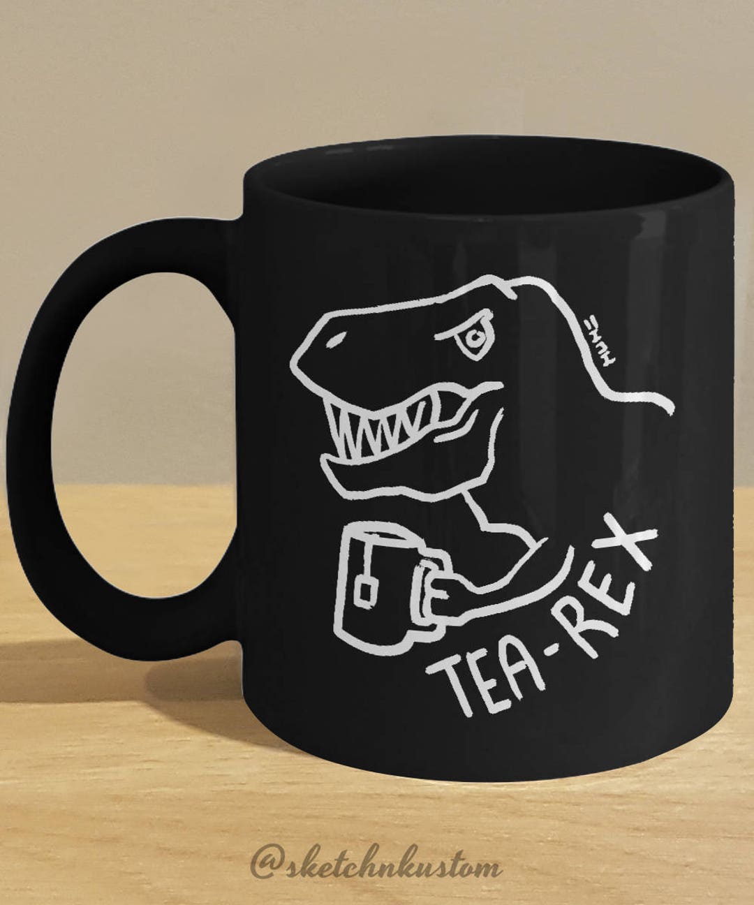 Tea Rex Tyrannosaurus Gift Black Mug // Dinosaur Coffee Mug // Tea ...