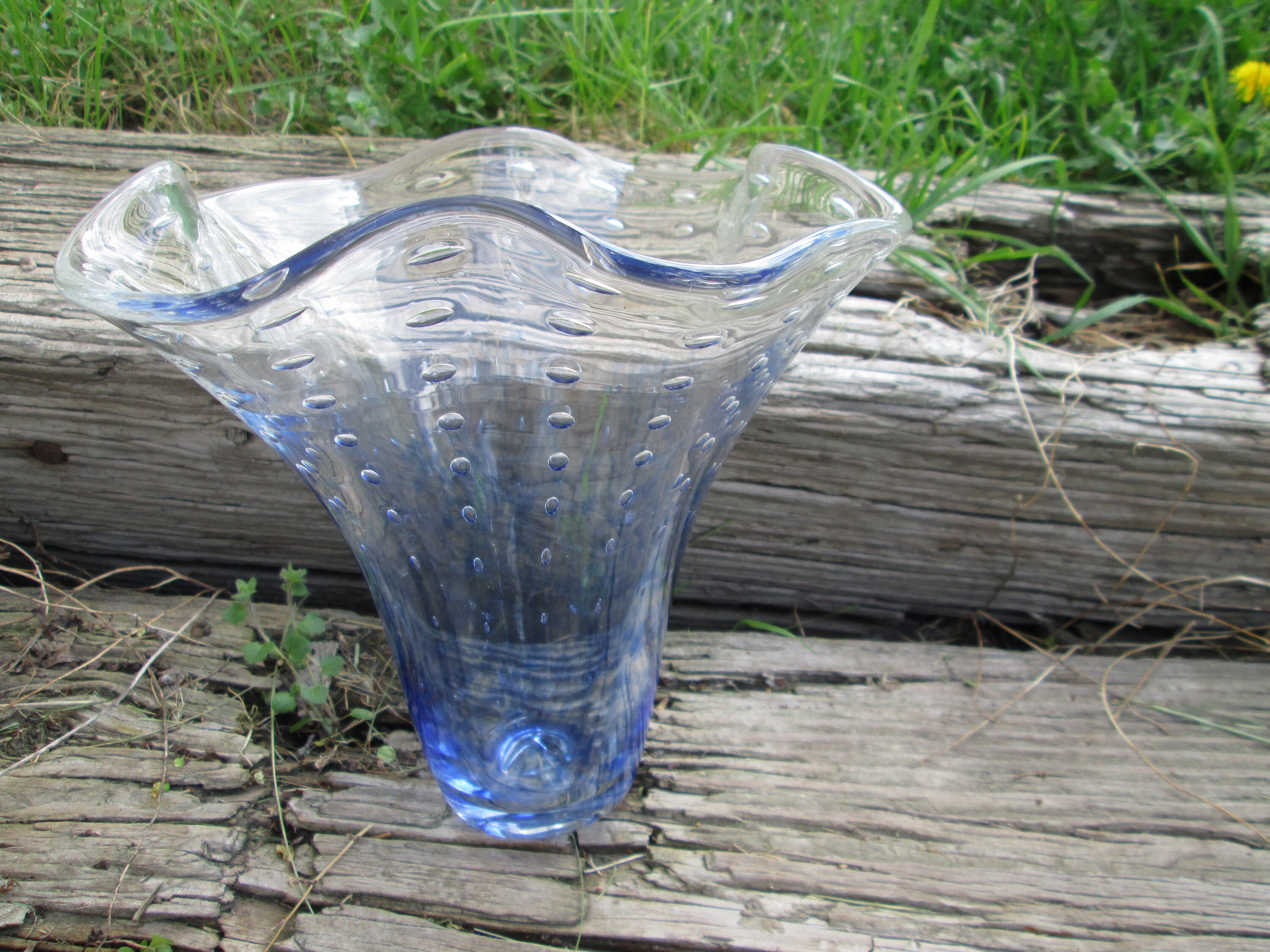 Glass Blown spinner Vase Clear Blue Ombre Hand - Etsy
