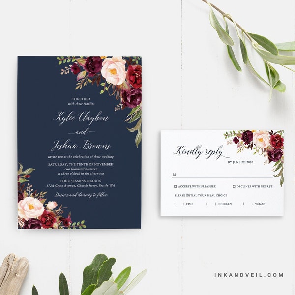 Maroon Invitations - Etsy