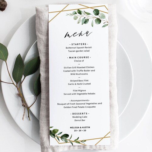 CLEO Geometric Menu Card Template Instant DOWNLOAD - Etsy
