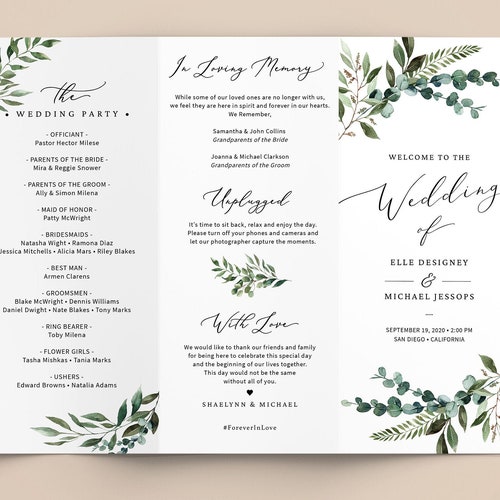 Wedding Program Template Folded Greenery Hexagonal Editable - Etsy