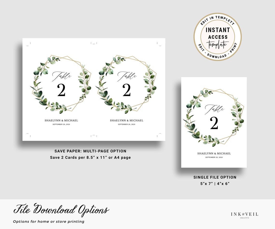 Editable Greenery Table Numbers Template Geometric Greenery - Etsy