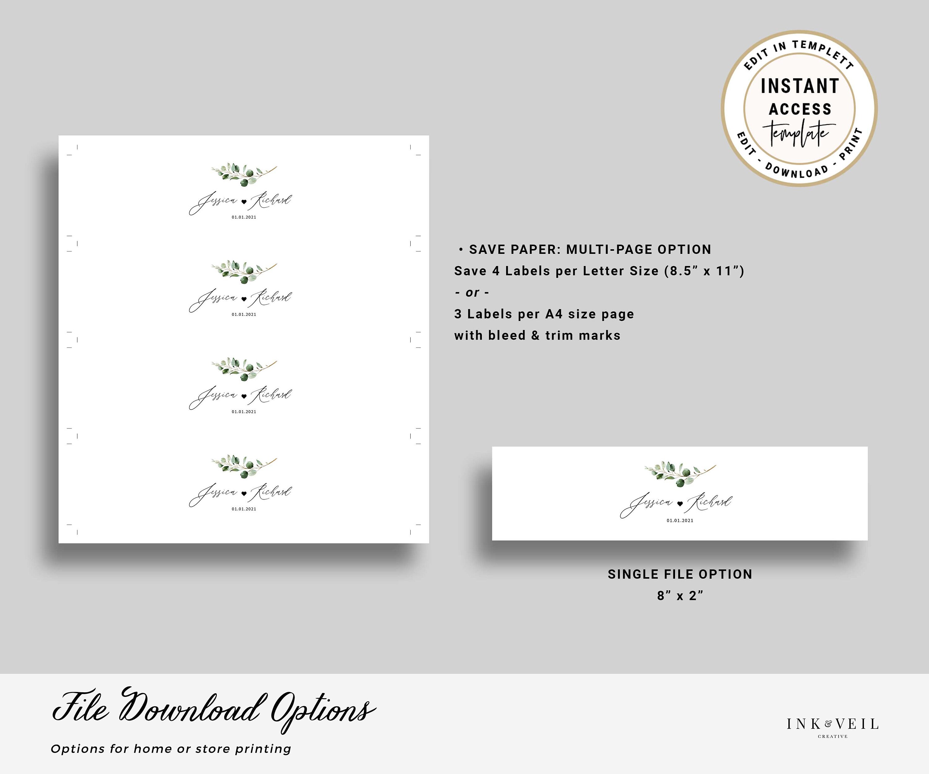 Eucalyptus Water Bottle Label Template Personalized Greenery - Etsy