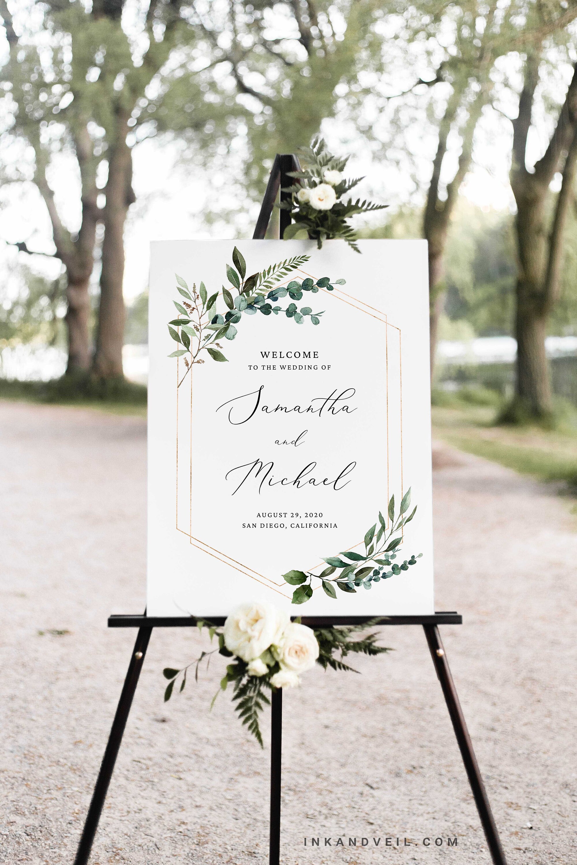 foliage wedding leafy wreath wedding sign rustic Eucalyptus & gold ...