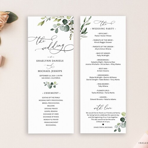 Greenery Wedding Program Template Printable Program for - Etsy