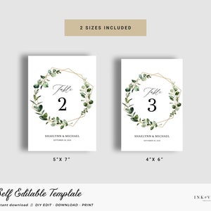 Editable Greenery Table Numbers Template Geometric Greenery - Etsy