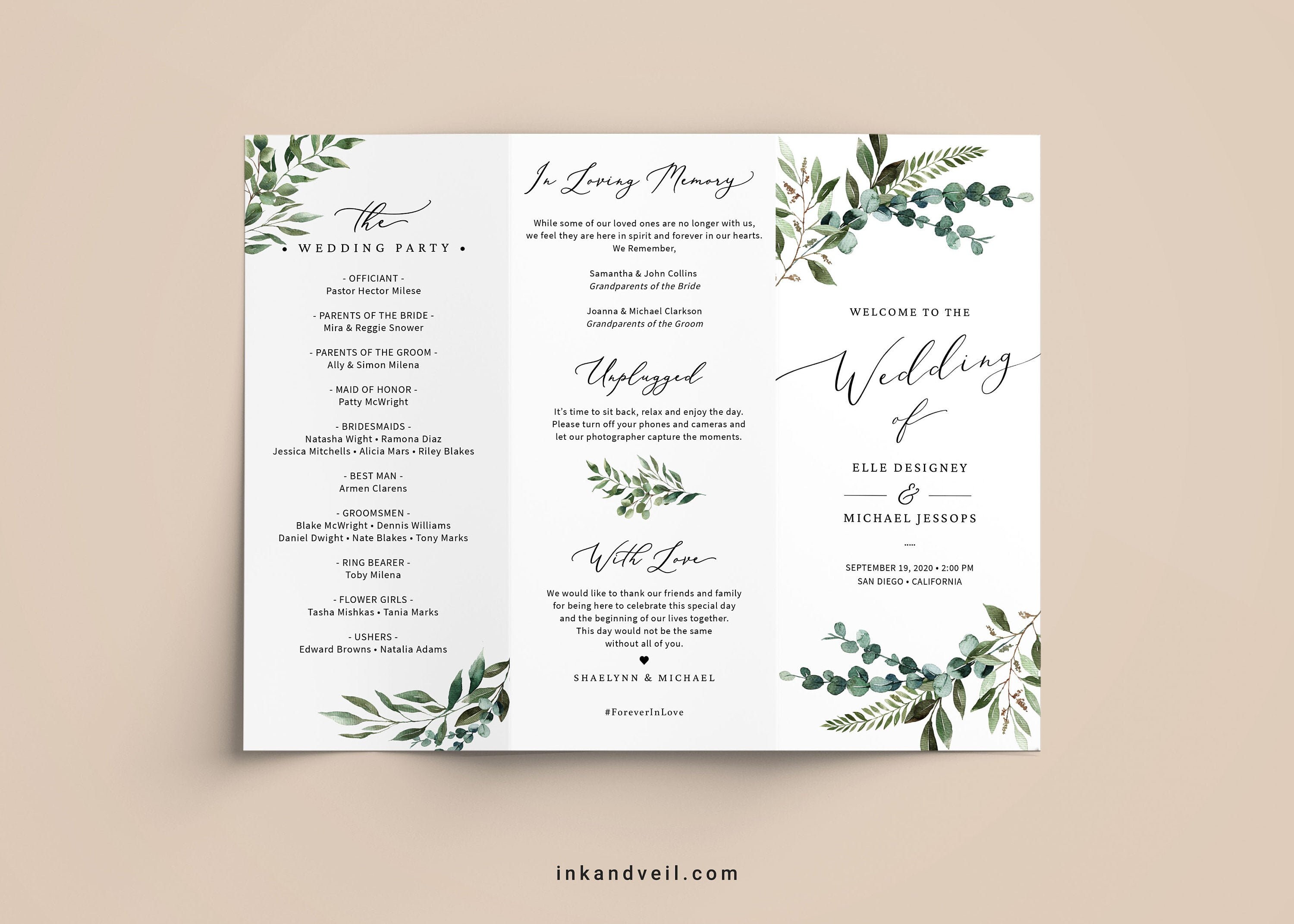 Tri Fold Wedding Ceremony Program Templates