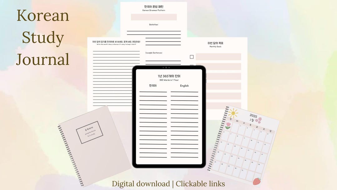 Korean Study Planner Korean Study Journal Digital Download Clickable ...