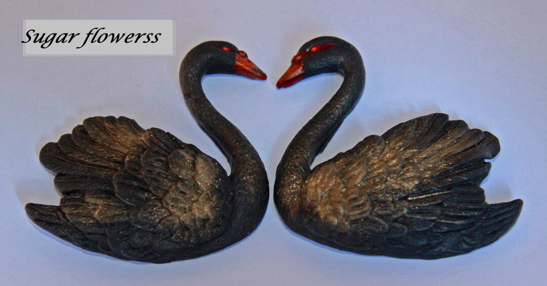 Golden Wedding Anniversary Swans. Black Swans Edible Cake - Etsy