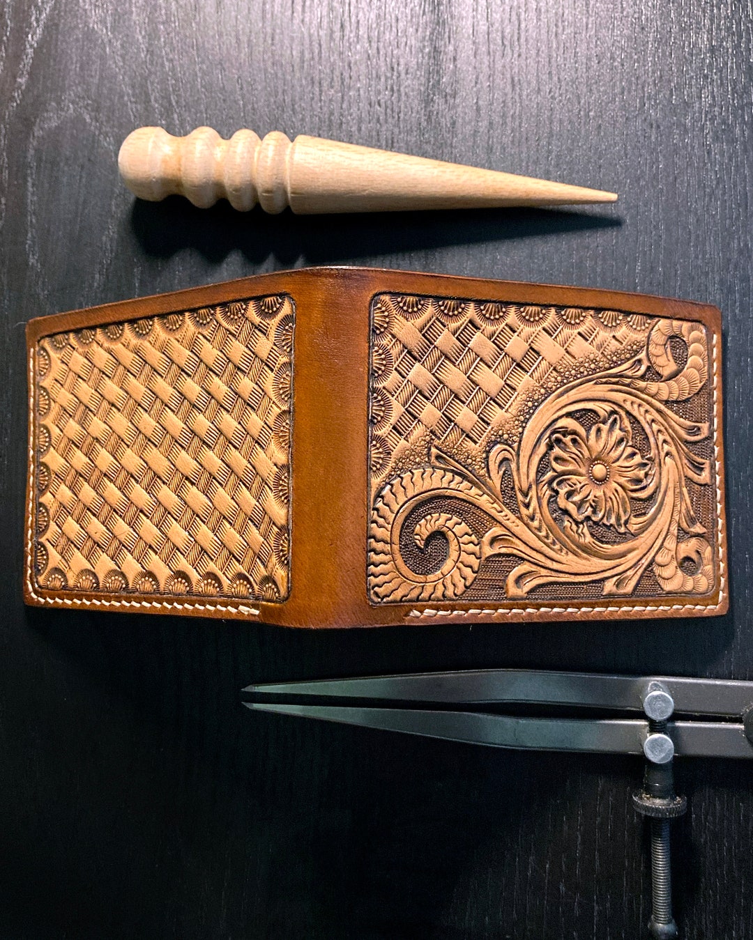 Tooled Leather Bi-fold Wallet - Etsy