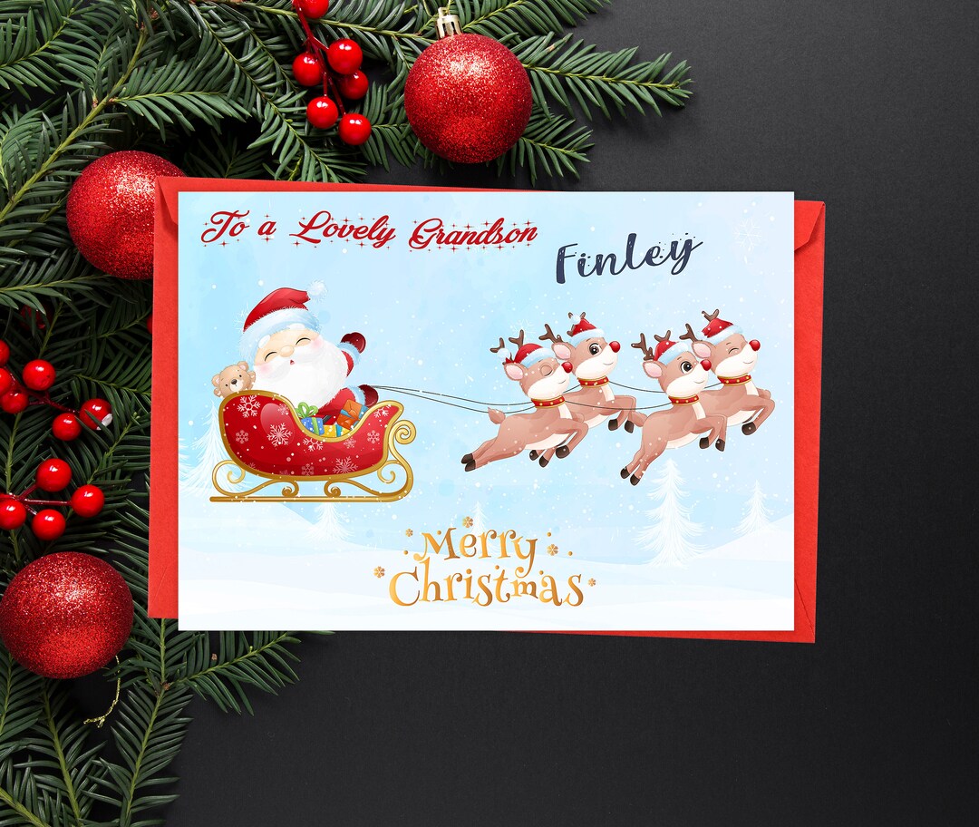 Personalized Christmas Card: Santa and Reindeer, A6 Handmade Card - Etsy
