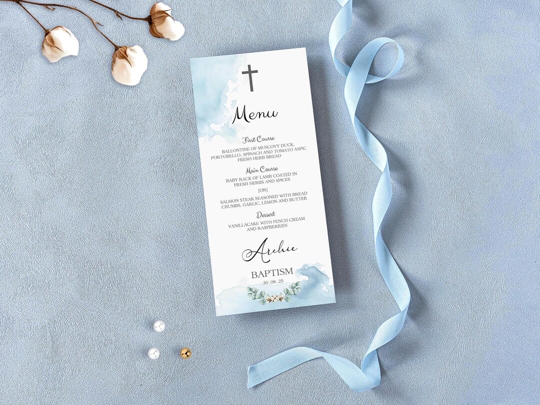 PRINTED Modern Script Baptism Menu, Minimalist Baptism Dinner Menu ...