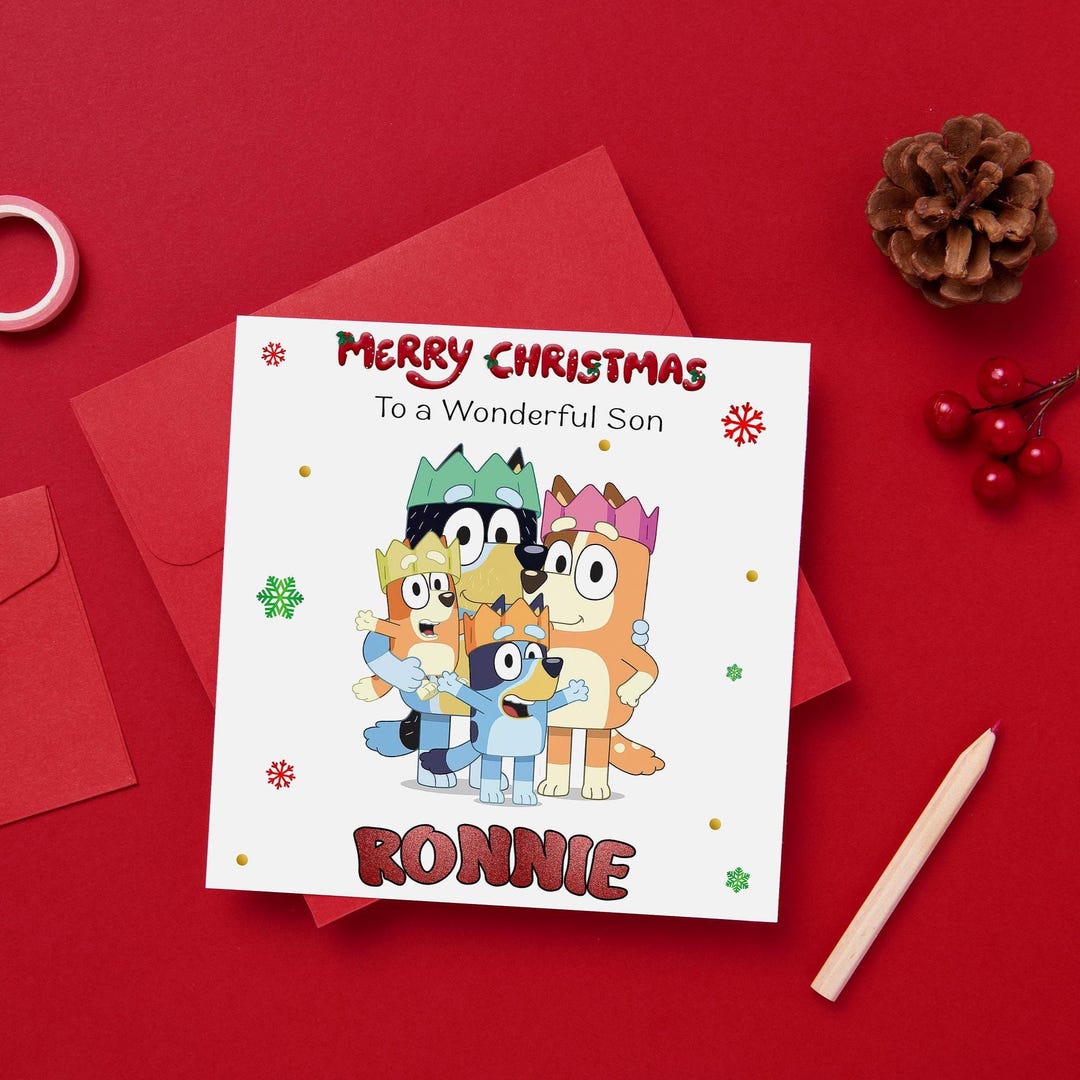 Bluey Christmas Card, Handmade Holiday Card, Festive Greeting Card ...