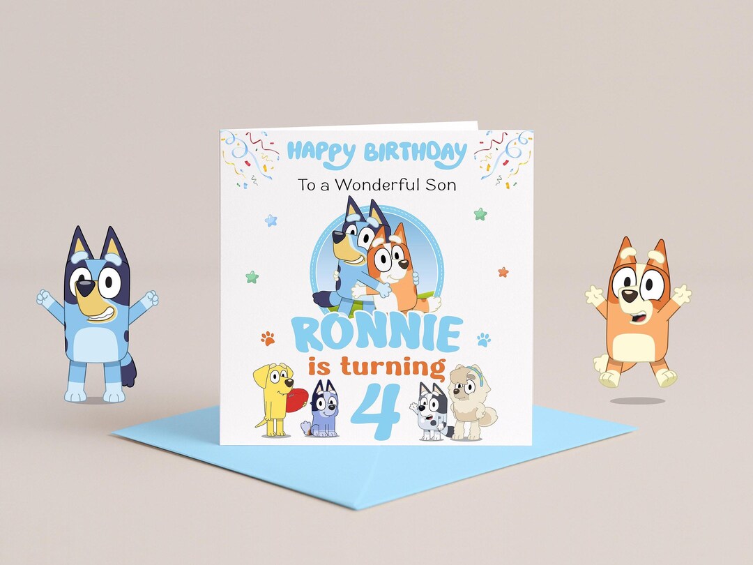 Personalized Bluey Birthday Card: Handmade Children's Cartoon - Etsy UK
