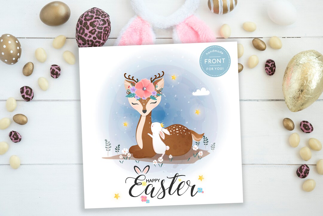 Deer First Easter Card, Floral Crown, Baby's 1st Easter - Etsy UK