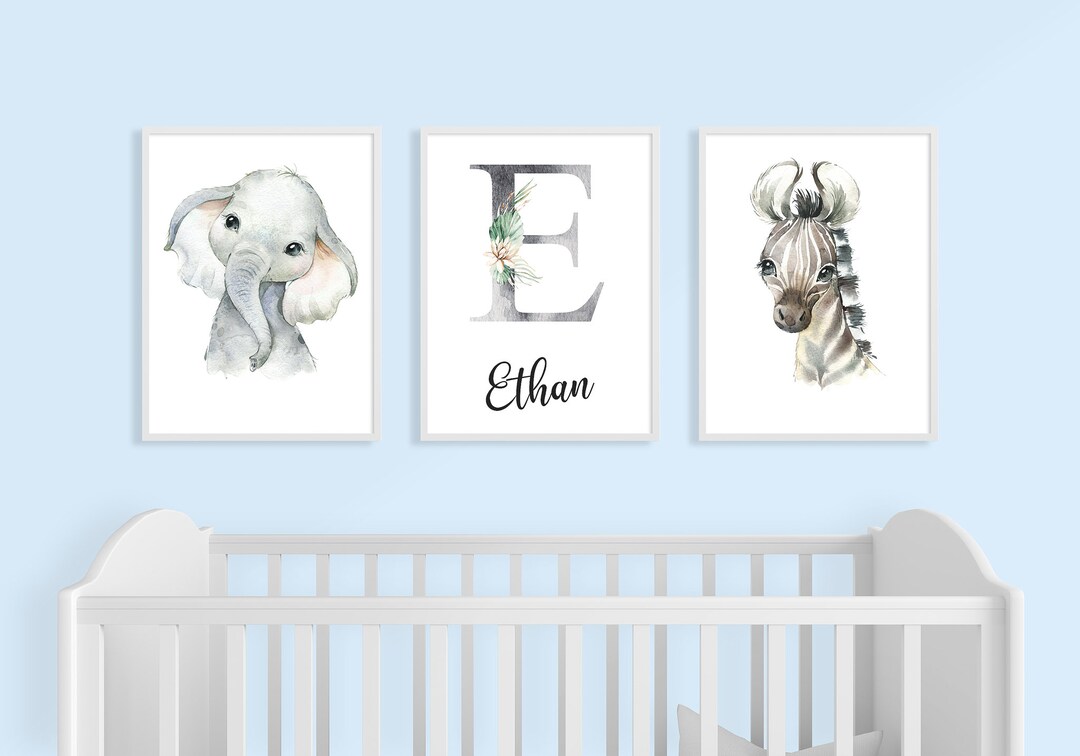 Personalised Baby Boy Nursery Prints: Initial Letter Art, Set of 3 - Etsy