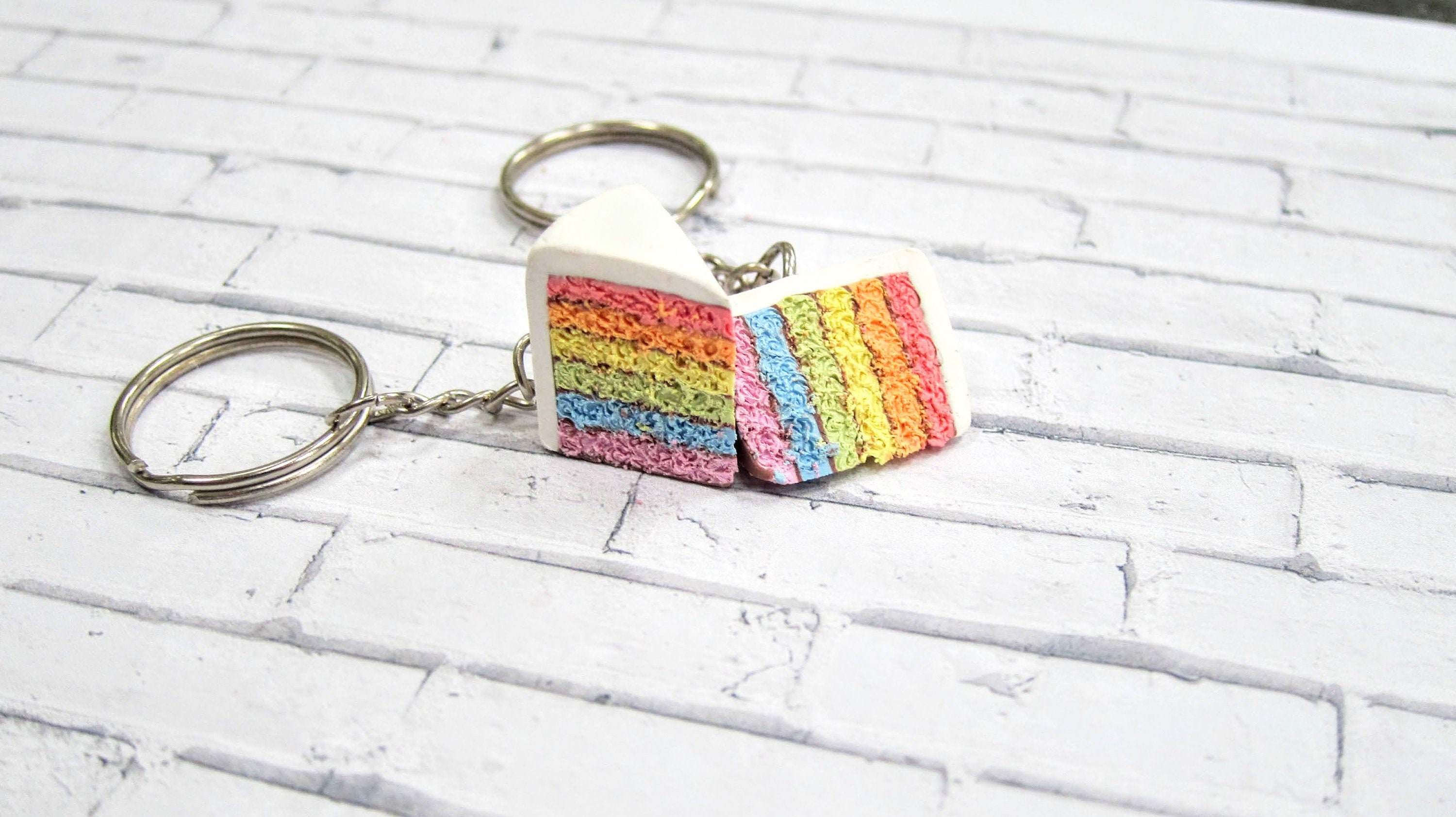 Rainbow Cake Keychain // Polymer Clay Food // Miniature Food - Etsy